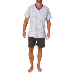 Normann kurzarm Schlafanzug Shorty Pyjama karierten Oberteil - 71938 in Grau | Gr.: 56