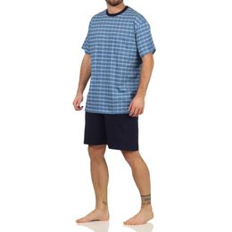 Normann Pyjama Shorty kurzarm Schlafanzug Karo - 71945 in hellblau | Gr.: 52