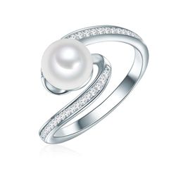 Valero Pearls Ring aus Sterling Silber mit Zirkonia und S&uuml;&szlig;wasser-Zuchtperle in silber | Gr.: 58