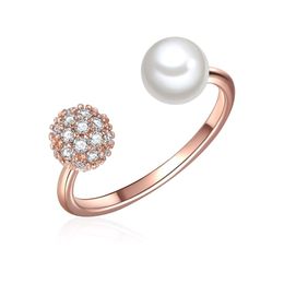 Lulu & Jane Lulu & Jane Perlen-Ring aus Messing mit Zirkonia und Muschelkernperle in ros&eacute;gold | Gr.: 52