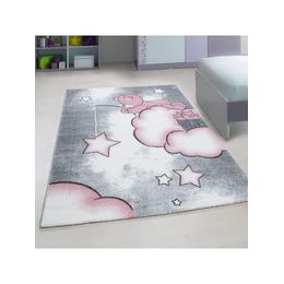 KADIMA DESIGN Kinderteppich B&auml;r Polypropylen saugroboter Kurzflor Kinderzimmer in Pink | Gr.: 80 x 150 cm