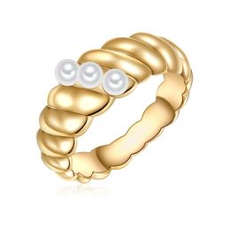 Lulu & Jane Lulu & Jane Perlen-Ring aus Messing mit Muschelkernperle in gelbgold | Gr.: 54