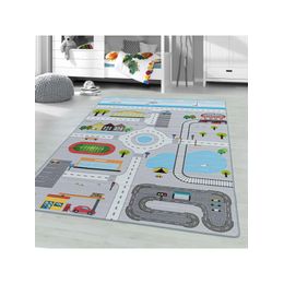 KADIMA DESIGN Teppich Kinder Flachgewebe Spielstra&szlig;e Antirutsch Kinderzimmer in Grau | Gr.: 140 x 200 cm