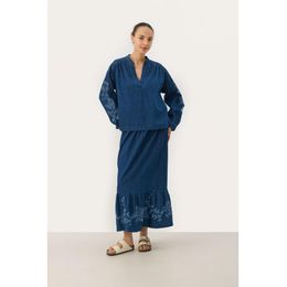 PART TWO Langarm-Bluse TerkaPW Relaxed fit in Medium Blue Denim Embroidery | Gr.: 36