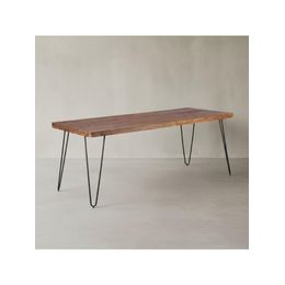 KADIMA DESIGN Esstisch Massivholz | Handgefertigt, 4 Metallbeine, Einfache Montage in Braun | Gr.: 200 x 80 x 76 cm