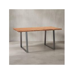 KADIMA DESIGN Schreibtisch Massivholz Baumkante Chromgestell, Kompakt B&uuml;ro | Gr.: 140 x 80 x 76 cm