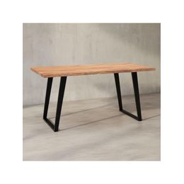 KADIMA DESIGN Esstisch Akazie mit Baumkante, Kompakt, Industrial Style | Gr.: 140 x 80 x 76 cm