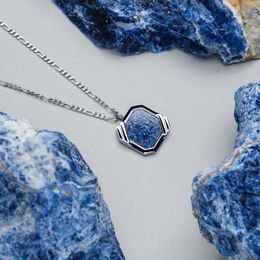 Holzkern Halsketten Herren Silber und Lapislazuli