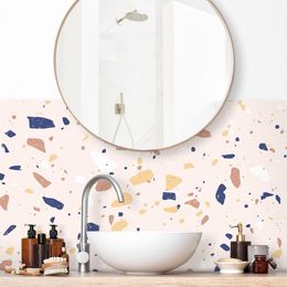 Wasserfeste Wandverkleidung Bad - Detailliertes Terrazzo Muster Padova - Wandpaneel statt Fliesen modern Mosaik beige