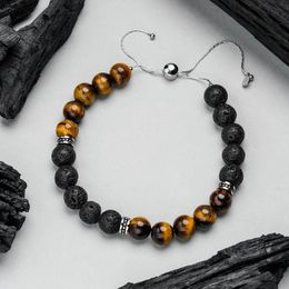 Holzkern Bracelets Herren Lava und Tigerauge