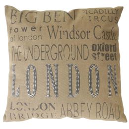 Mendler Deko-Kissen London, Sofakissen Zierkissen mit F&uuml;llung, braun Glitzersteine 45x45cm ~ Variantenangebo 51881