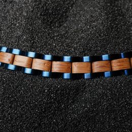 Holzkern Armband Dreiklang (Eiche/Blau), Naturholz, Damen und Herren, gr&ouml;&szlig;enverstellbar