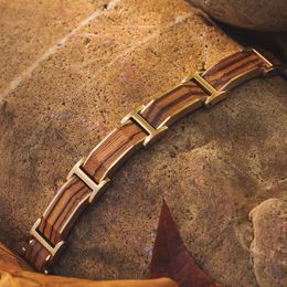 Holzkern Armband Acapella (Zebrano/Gold), Naturholz, Damen und Herren, gr&ouml;&szlig;enverstellbar