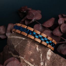 Holzkern Armband Menuett (Eiche/Blau), Naturholz, Damen und Herren, gr&ouml;&szlig;enverstellbar