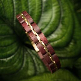 Holzkern Armband Belcanto (Amaranth/Gold), Naturholz, Damen und Herren, gr&ouml;&szlig;enverstellbar