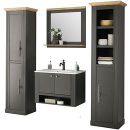 Badm&ouml;bel-Set OTTO HOME "WESTMINSTER, Bad im Landhausstil, 4-teiliges Badezimmer", grau (grau dunkel), B:220cm H:203cm T:46cm, Kastenm&ouml;bel-Sets, Badm&ouml;bel-Set, H&auml;nge-Waschtisch, Spiegel, 2 Hochschr&auml;nke, in 2 Farben, Breite 220 cm