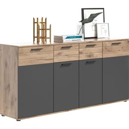 Sideboard Home Affaire "Riga, Breite 180cm, 4 T&uuml;ren, 2 Schubk&auml;sten, 6 Einlegeb&ouml;den, 10 F&auml;cher", braun (nox oak nb, basalt grau nb), B:180cm H:87cm T:40cm, FSC-zertifizierter Holzwerkstoff, Sideboards, Sideboard, hochwertige Rillenfr&auml;sung, mit Softclose, Kommode, Anrichte, Schrank