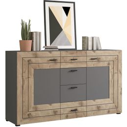 Sideboard Home Affaire "Aalborg, Breite 160 cm, 4 Schubk&auml;sten, 2 T&uuml;ren, 6 F&auml;cher, Metallgriffe", grau (grau, nox oak nb), B:160cm H:90cm T:40cm, FSC-zertifizierter Holzwerkstoff, Sideboards, Sideboard, Anrichte, Schrank, Kommode, Wohnm&ouml;bel