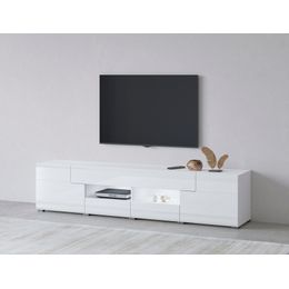 Lowboard OTTO HOME "Toledo,Breite 209cm, trendige TV-Schrank mit dekorative Fr&auml;sungen", wei&szlig; (wei&szlig; matt, wei&szlig; hgl), B:209cm H:48cm, ABS-Kunststoff, FSC-zertifizierter Holzwerkstoff, MDF, Melamin, Metall, Sideboards, Lowboard, TV-Board ohne Beleuchtung, TV-Kommode mit viel Stauraum