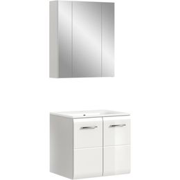 Badezimmer-Set Welltime, B:60cm H:185cm T:46cmwei&szlig; hochglanz tiefzieh, MDF, Spanplatte, Kastenm&ouml;bel-Sets, Florenz, Badkombination 3-tlg., Wei&szlig;