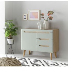 Sideboard Home Affaire "Torge, Anrichte, Kommode, Schubladenschrank", gr&uuml;n (pistazie), B:107cm H:83cm T:40cm, FSC-zertifizierter Holzwerkstoff, Sideboards, Sideboard, abgeschr&auml;gte F&uuml;&szlig;e, drei Farben, Scandi Design, 107 cm breit