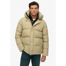 Steppjacke Superdry "HOODED 5 BAFFLE SPORTS PUFFER", Herren, Gr. XL, winter twig beige, Web, Obermaterial: 100% Polyester, unifarben, relaxed fit normal, Jacken Steppjacke, Kunstfaser, relaxed fit