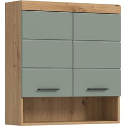 H&auml;ngeschrank Welltime "SIENA, Breite 74cm, 2 T&uuml;ren, 1 offenes F&auml;cher, MDF-Front", gr&uuml;n (artisan eiche nb, salbei nb), B:74cm H:79cm T:24cm, FSC-zertifizierter Holzwerkstoff, Schr&auml;nke, H&auml;ngeschrank, in verschiedenen Farben erh&auml;ltlich, Badm&ouml;bel, Badschrank, Schrank, Bad