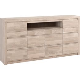 Kommode OTTO HOME "Silkeborg", braun (eiche wei&szlig; gekalkt teilmassiv), Holzwerkstoff eichefarben wei&szlig; gekalkt (Korpsu) / Massivholz Eiche wei&szlig; gekalkt (Front), Holz teilmassiv, Sideboards, Kommode, Breite 170 cm