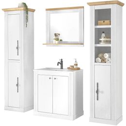 Badm&ouml;bel-Set OTTO HOME "WESTMINSTER, Bad im Landhausstil, 4-teiliges Badezimmer", wei&szlig; (pinie wei&szlig; dekor), B:220cm H:203cm T:46cm, Kastenm&ouml;bel-Sets, Badm&ouml;bel-Set, Waschtisch, Spiegel, 2 Hochschr&auml;nke, in 2 Farben, Breite 220 cm