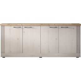 Sideboard OTTO HOME "Country Breite 211 cm, Kommode mit 4 T&uuml;ren, Anrichte im", beige (eiche meringa nb, eiche cadiz nb), B:211cm H:88cm T:44cm, Sideboards, Sideboard, Landhausstil, viel Stauraum, mit Metallgriffe, MDF Rahmen