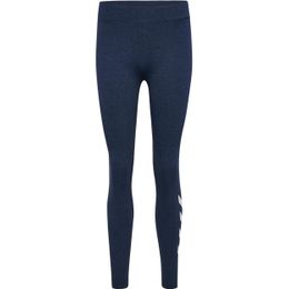 Leggings Hummel "HMLPULSE LOGO MW TIGHTS", Damen, Gr. M (38), N-Gr, marineblau melange, Obermaterial: 57% Baumwolle, 38% Polyester, 5% Elasthan, Hosen Leggings