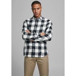 Jack & Jones Karohemd JACK & JONES "JJ JJEGINGHAM TWILL SHIRT L/", Herren, Gr. XL, N-Gr, schwarz-wei&szlig; (wei&szlig;, schwarz), Web, Obermaterial: 100% Baumwolle, kariert, Hemden Karohemd