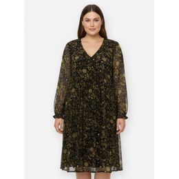 sheego Gro&szlig;e Gr&ouml;&szlig;en A-Linien-Kleid mit Raffungen vorne, schwarz-ocker, Gr&ouml;&szlig;e 54 - Damen