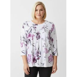 sheego Gro&szlig;e Gr&ouml;&szlig;en Print-Shirt mit Biesen, wei&szlig;-erika-bedruckt, Gr&ouml;&szlig;e 46 - Damen