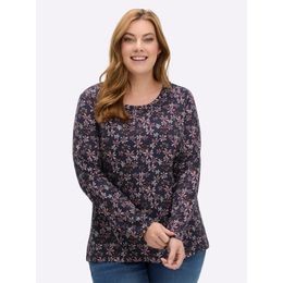 sheego Gro&szlig;e Gr&ouml;&szlig;en Print-Shirt mit langen &Auml;rmeln, marine-rosenquarz-bedruckt, Gr&ouml;&szlig;e 54 - Damen