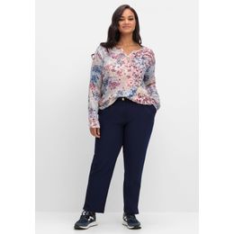 sheego Gro&szlig;e Gr&ouml;&szlig;en Print-Shirt mit elastischem Bund, rauchblau-rosenquarz-bedruckt, Gr&ouml;&szlig;e 44 - Damen