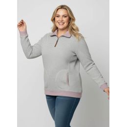 sheego Gro&szlig;e Gr&ouml;&szlig;en Sweatshirt mit Troyerkragen, steingrau-mauve, Gr&ouml;&szlig;e 52 - Damen