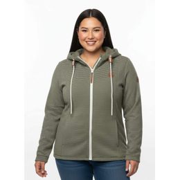 sheego Gro&szlig;e Gr&ouml;&szlig;en Fleecejacke mit Nahttaschen, oliv-ecru-geringelt, Gr&ouml;&szlig;e 44 - Damen