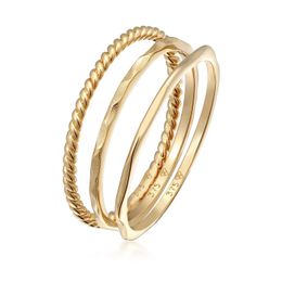 Elli Ringe - Ring Stapelringe Stacking Bandring 3er Set 375 Gel - Gr. 54 MM - in Gold - f&uuml;r Damen