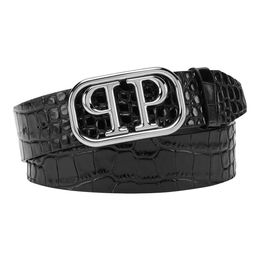 Philipp Plein G&uuml;rtel - G&uuml;rtel Skull Crocco Print - Gr. 125 - in Schwarz - f&uuml;r Damen