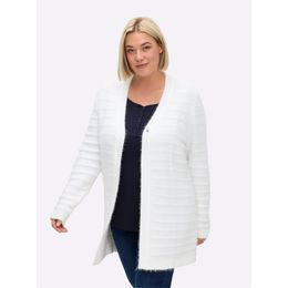 sheego Damen Strickjacke in langer Form mit Druckknopf, ecru, Gr&ouml;&szlig;e 52/54
