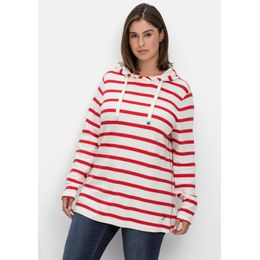 sheego Damen Ringelshirt mit Kapuze, Langarm, offwhite-gestreift, Gr&ouml;&szlig;e 56/58