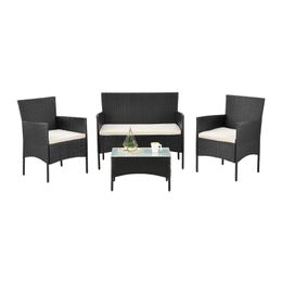 Juskys Polyrattan Gartenm&ouml;bel-Set Fort Myers schwarz mit Tisch, Sofa, 2 St&uuml;hle & Auflagen