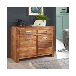 FineBuy Massivholz Sideboard 90cm Sheesham Kommode mit 2 T&uuml;ren & 2 Schubladen Landhaus Style