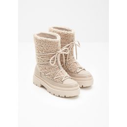 bonprix Gef&uuml;tterte Schn&uuml;rboots, beige, Gr.41, Winterlicher Schn&uuml;r Boot mit Fellimitat Details