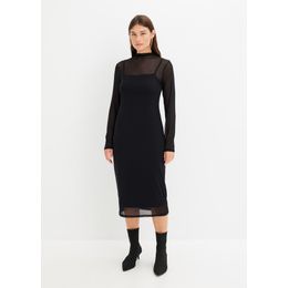 bonprix Jerseykleid mit Mesh, schwarz