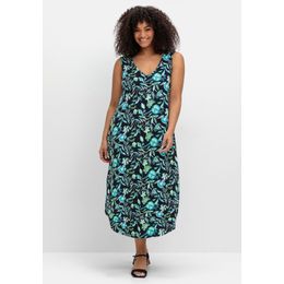 sheego Damen Jerseykleid mit Ornamentprint, &auml;rmellos, tiefblau-gemustert, Gr&ouml;&szlig;e 44