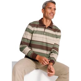 Herren Poloshirt mit elastischen B&uuml;ndchen schoko-khaki-geringelt, Gr&ouml;&szlig;e 44/46