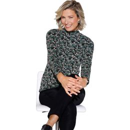 Damen Stehkragenshirt mit Blumen-Druck allover moos-sesam-bedruckt, Gr&ouml;&szlig;e 52