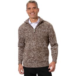 Herren Langarm-Pullover mit platziertem Zopfmuster schoko-meliert, Gr&ouml;&szlig;e 54
